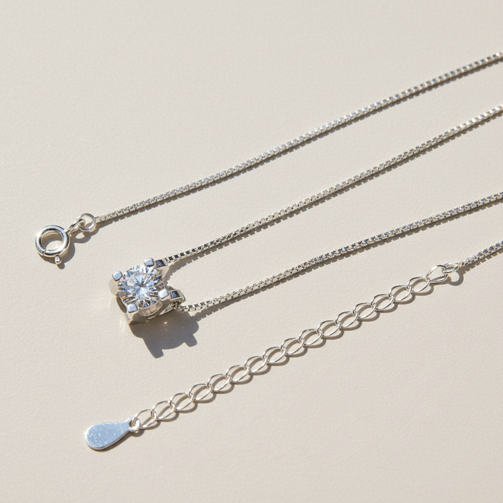 Lab Grown Diamond Solitaire Necklace 1ct & 2ct | Platinum Silver – A2K ...